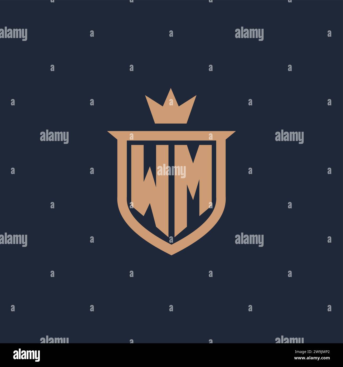 WM monogram initial logo with shield and crown style design ideas Stock ...