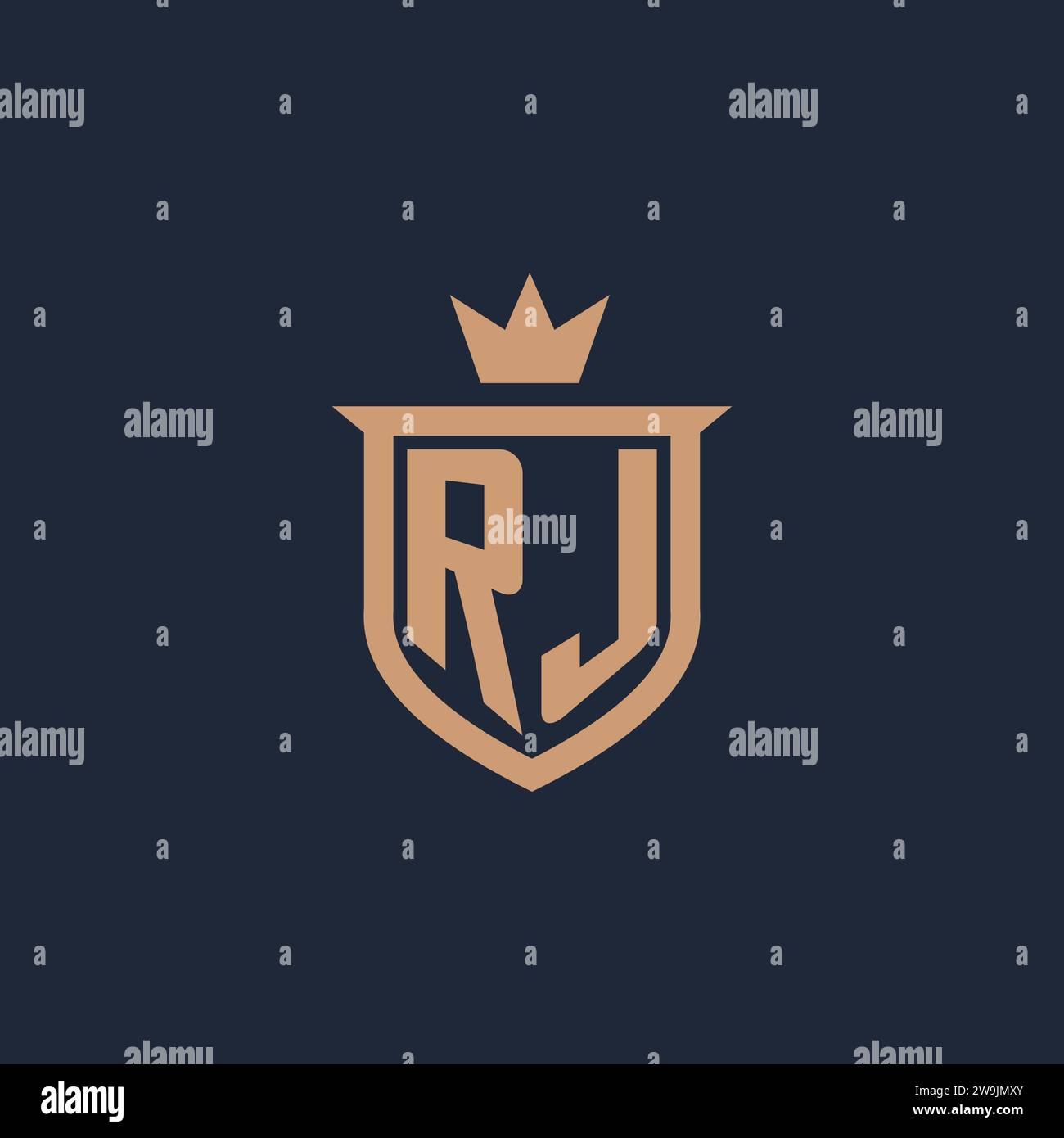 RJ monogram initial logo with shield and crown style design ideas Stock ...