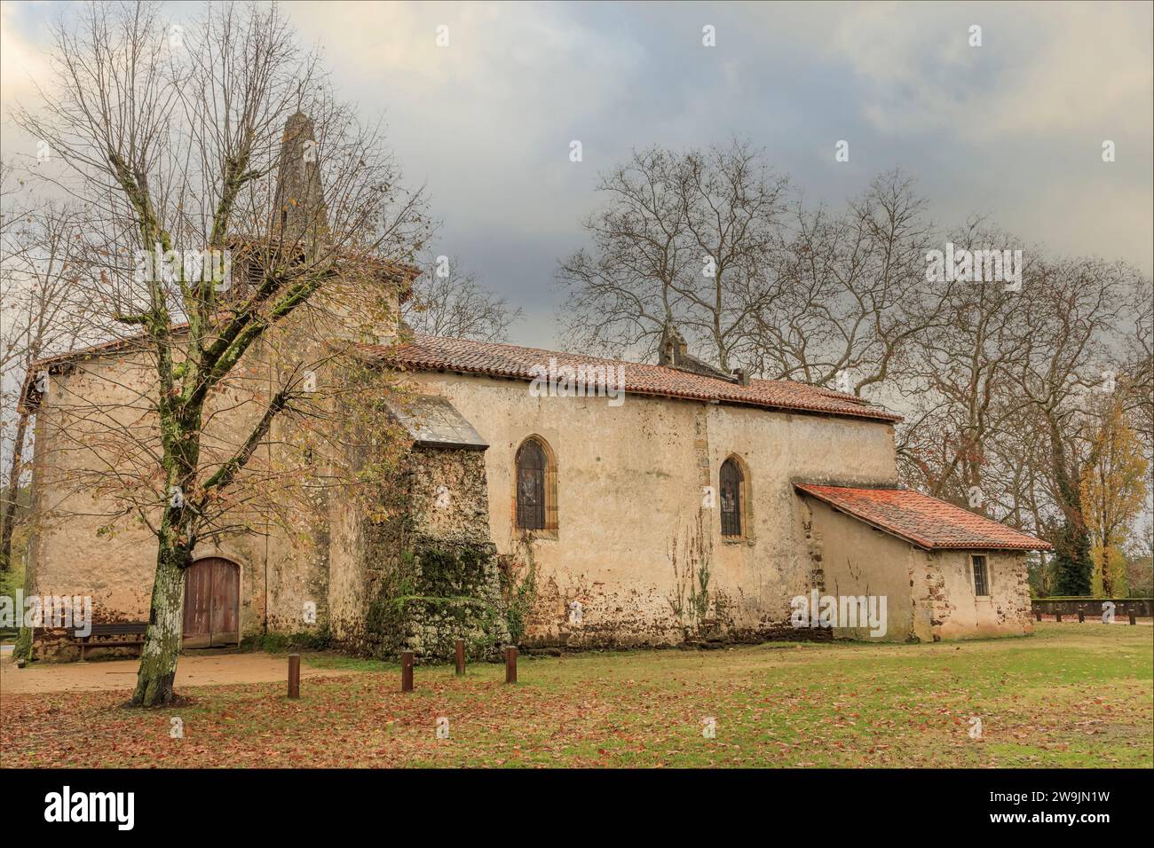 Ancient church building in a small french village in early winrer Stock ...