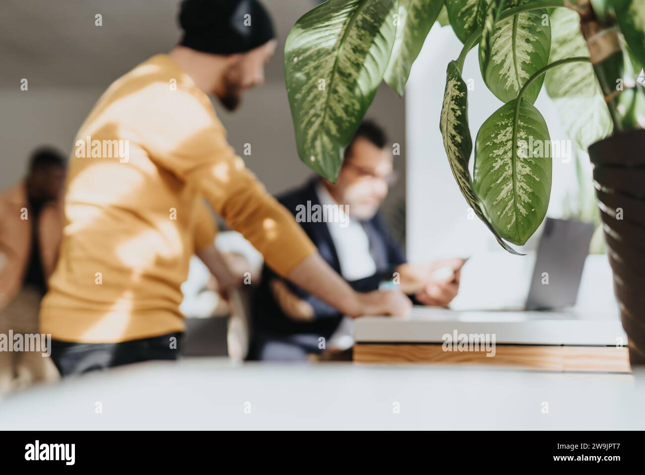 Multi generational businesspeople collaborating and discussing project ...