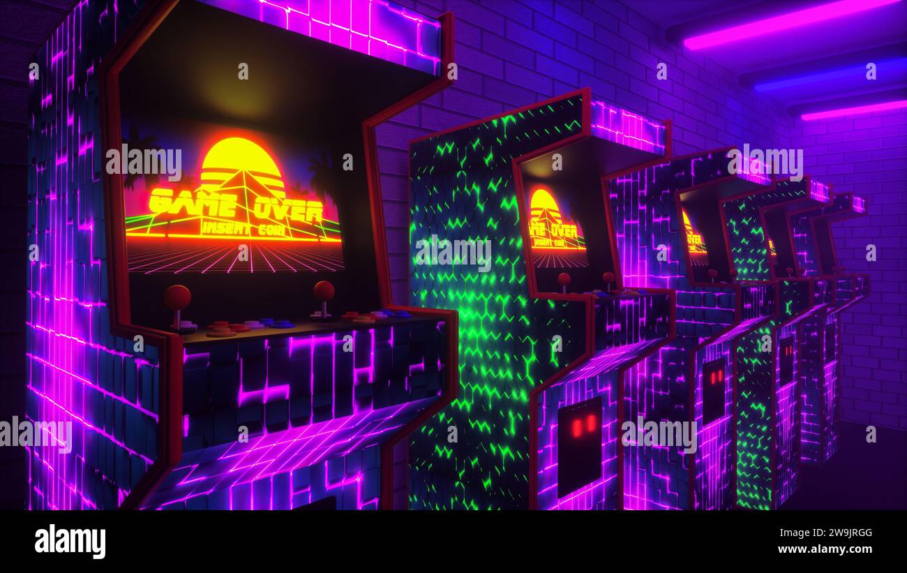 fun in the arcade (3d rendering Stock Photo - Alamy