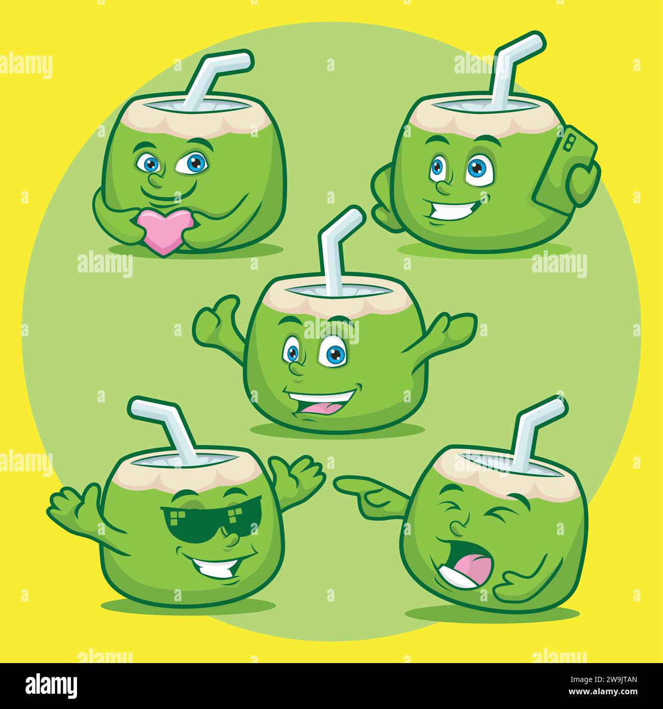 Coconut Cartoon Emoticon Set Vector Stock Vector Image & Art - Alamy