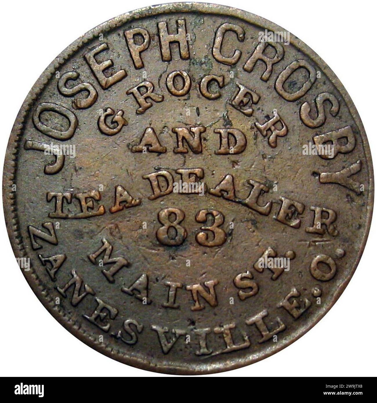 Zanesville Ohio Civil War Token Joseph Crosby Grocer & Tea Dealer (1863 ...