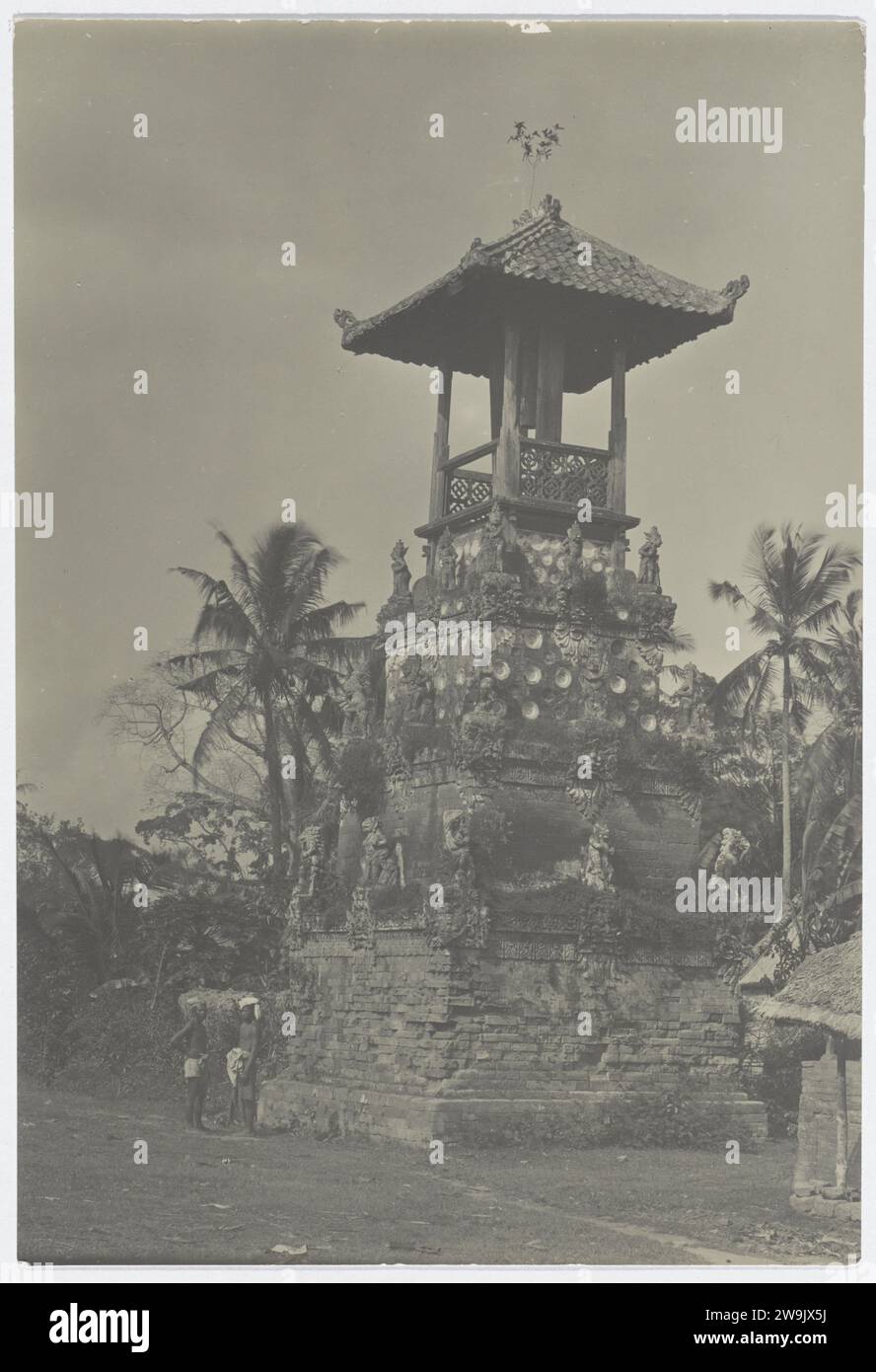 Small temple in the shape of a tower with nine statues on each side of ...