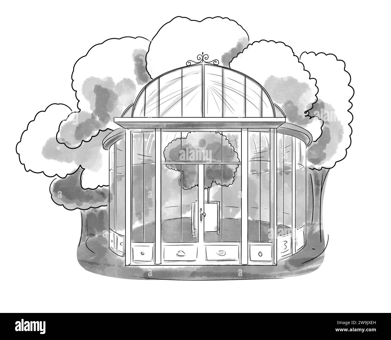 Illustration en noir et blanc de monument de Paris, Square des ...