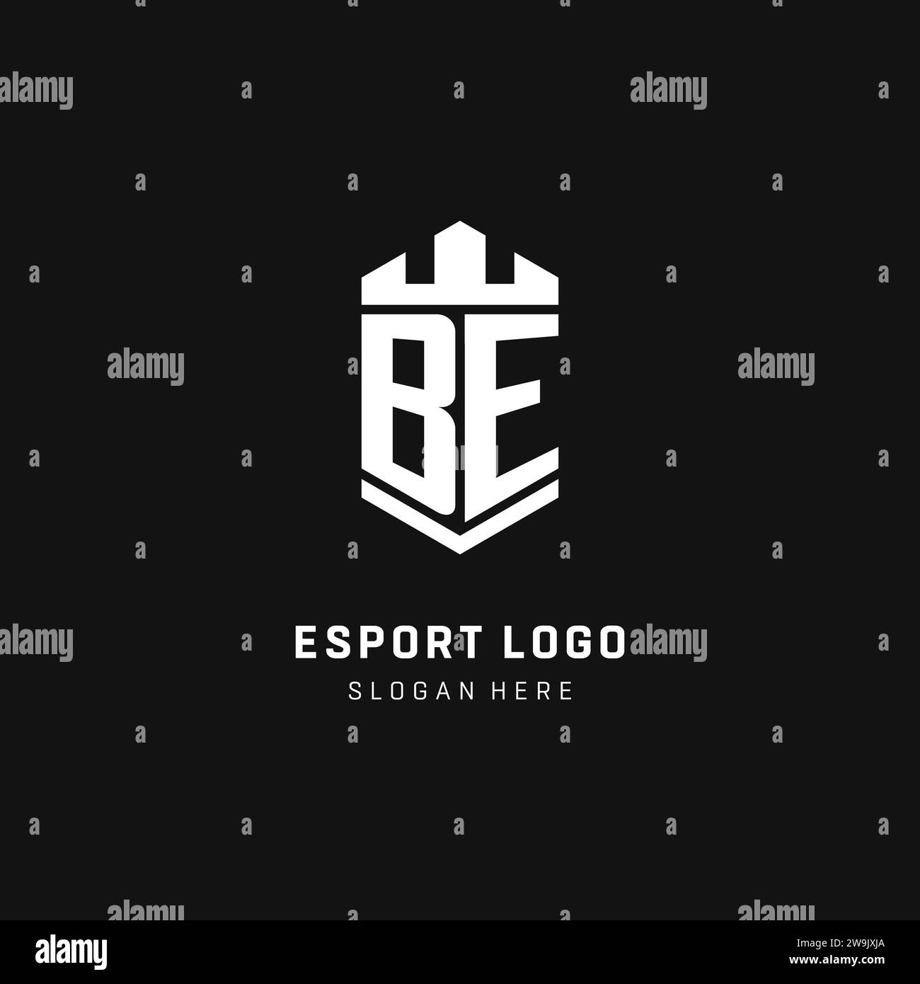 BE monogram logo initial with crown and shield guard shape style vector ...