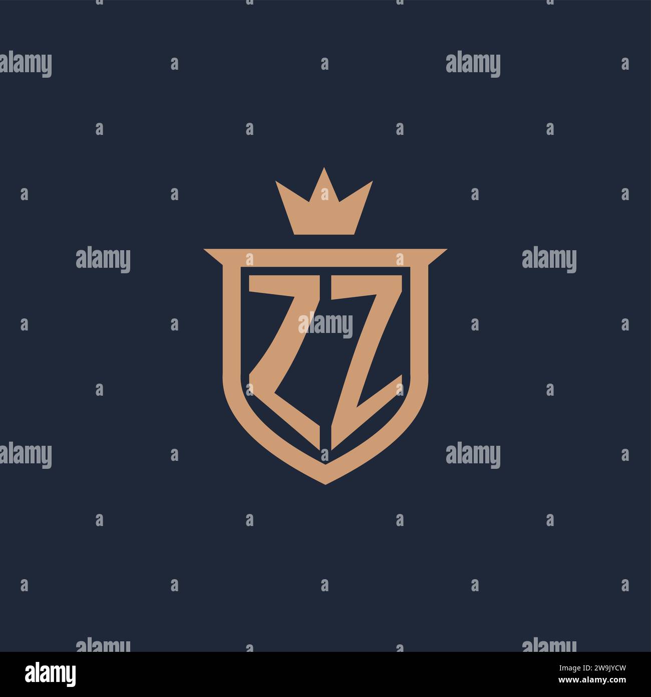 ZZ monogram initial logo with shield and crown style design ideas Stock ...