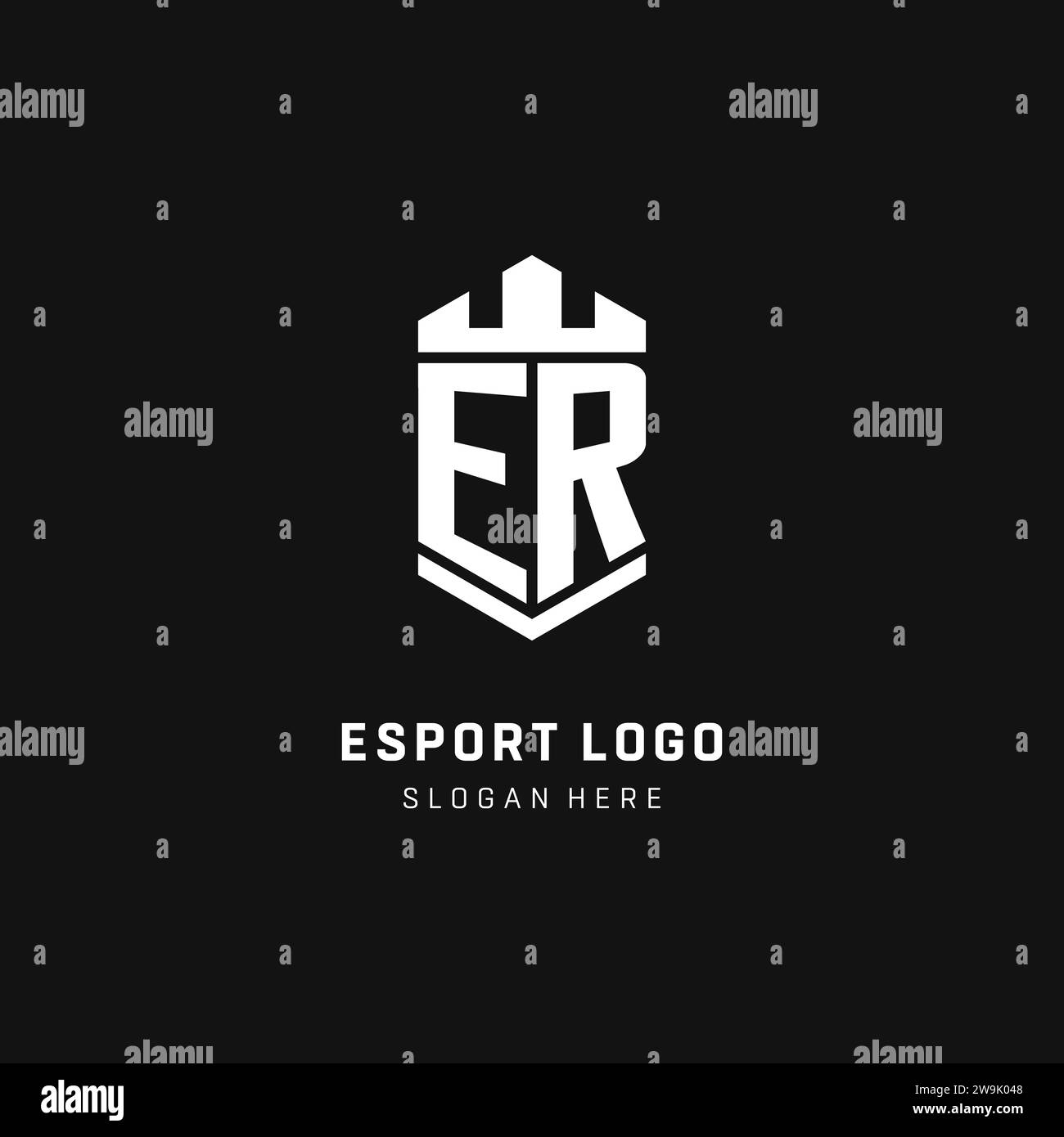ER monogram logo initial with crown and shield guard shape style vector graphic Stock Vector ...