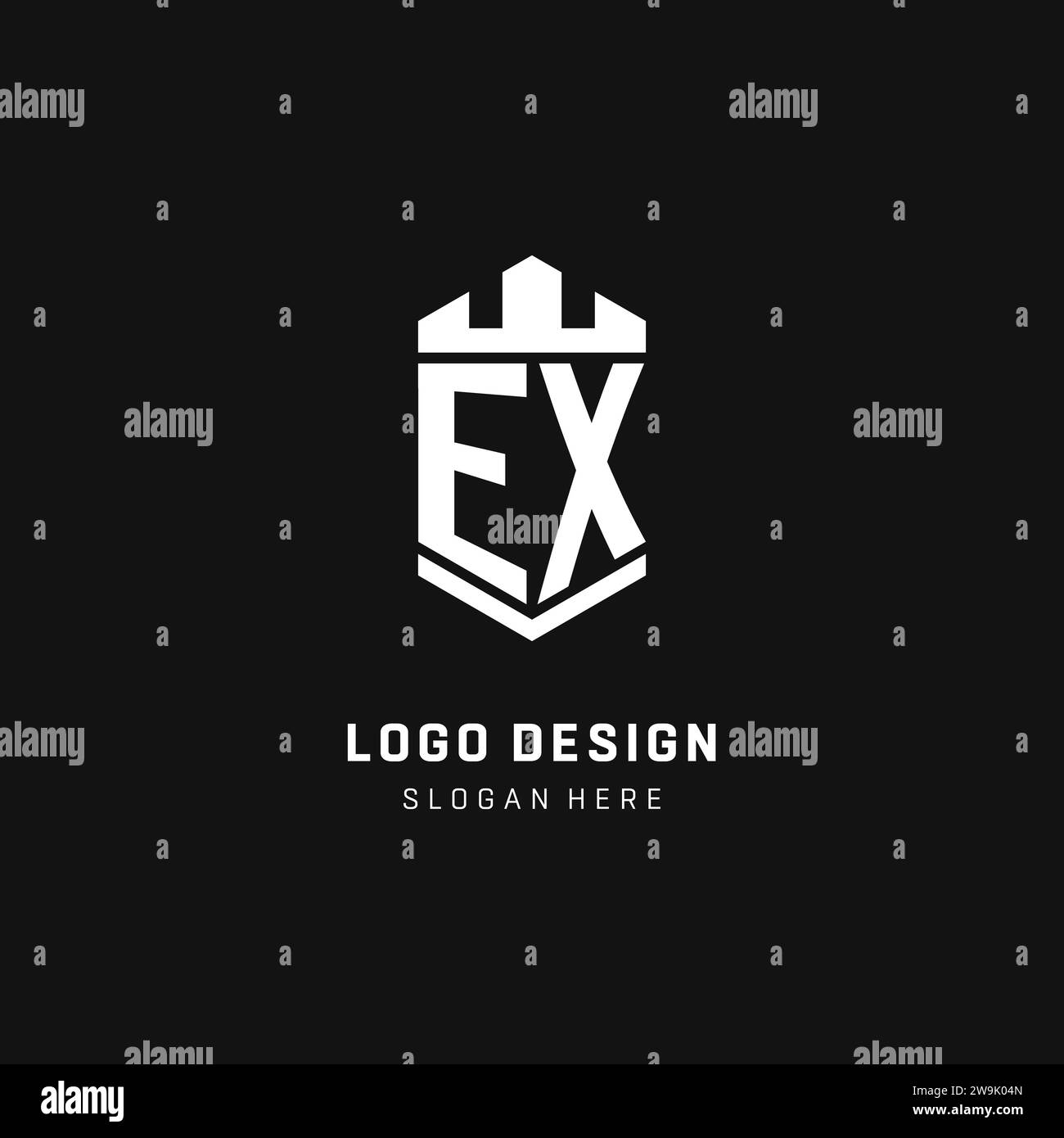 EX monogram logo initial with crown and shield guard shape style vector graphic Stock Vector ...