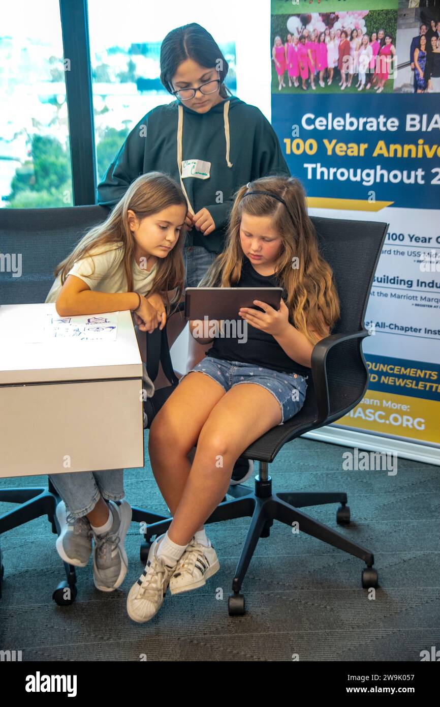 Twin sisters and a friend work on an architectural design software ...