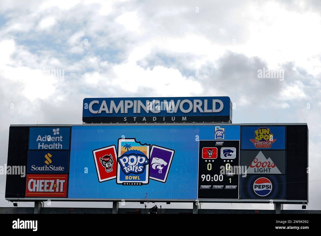 ORLANDO, FL - DECEMBER 28: The scoreboard at Camping World Stadium with the Pop-Tarts Bowl logo ...