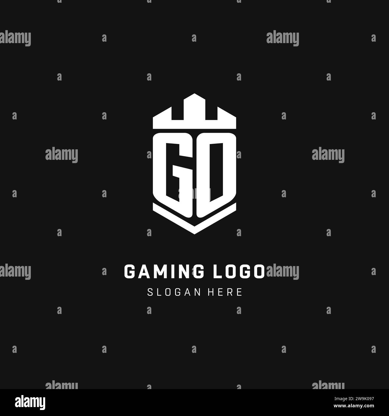 GO monogram logo initial with crown and shield guard shape style vector ...