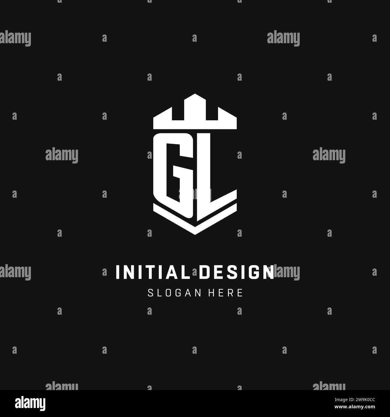 GL monogram logo initial with crown and shield guard shape style vector ...