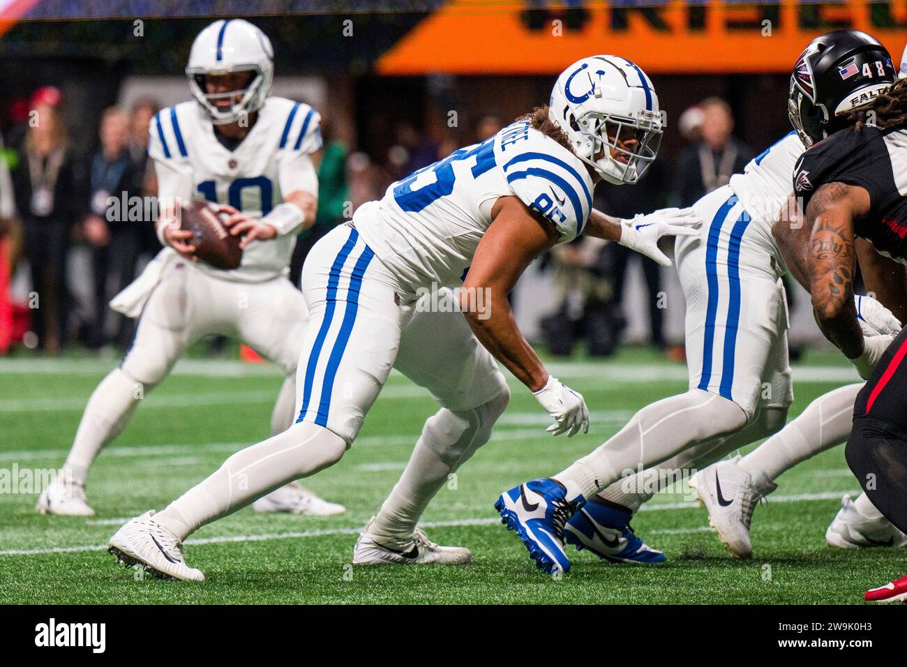 Indianapolis Colts tight end Drew Ogletree (85) works during the first ...