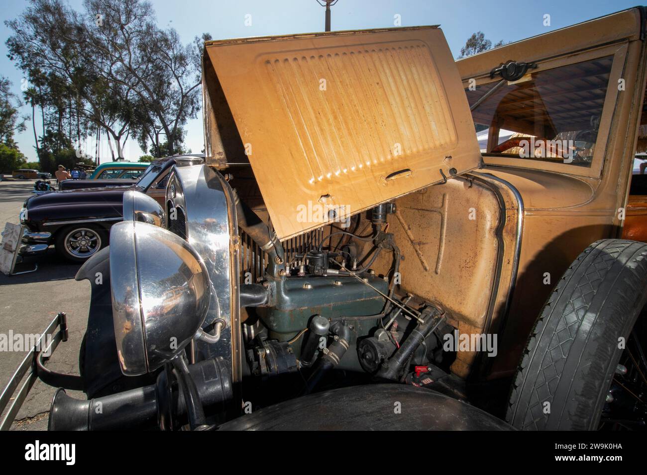 The four-cylinder engine of a 1931 Model A Ford is on display at a ...