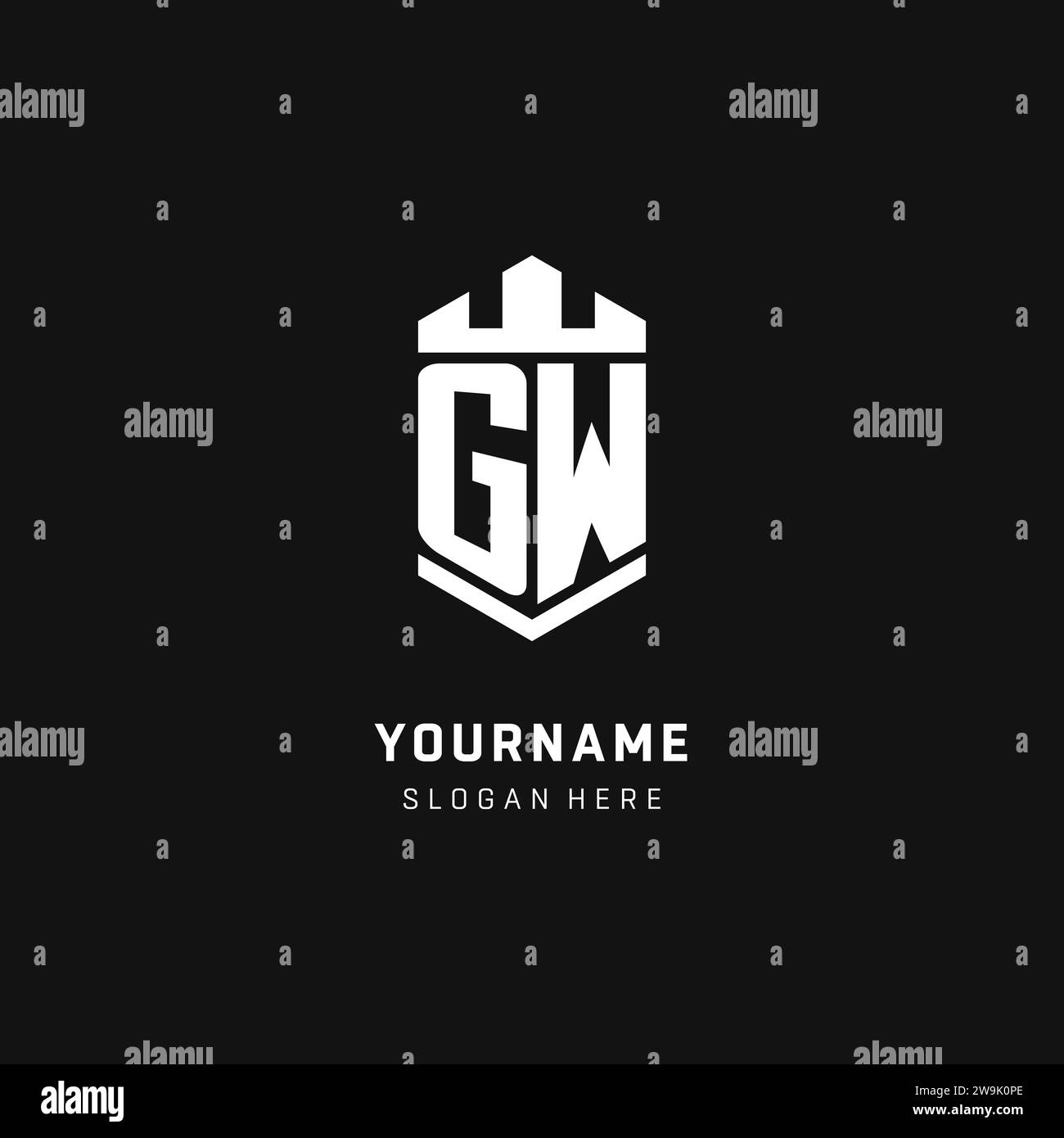 GW monogram logo initial with crown and shield guard shape style vector ...