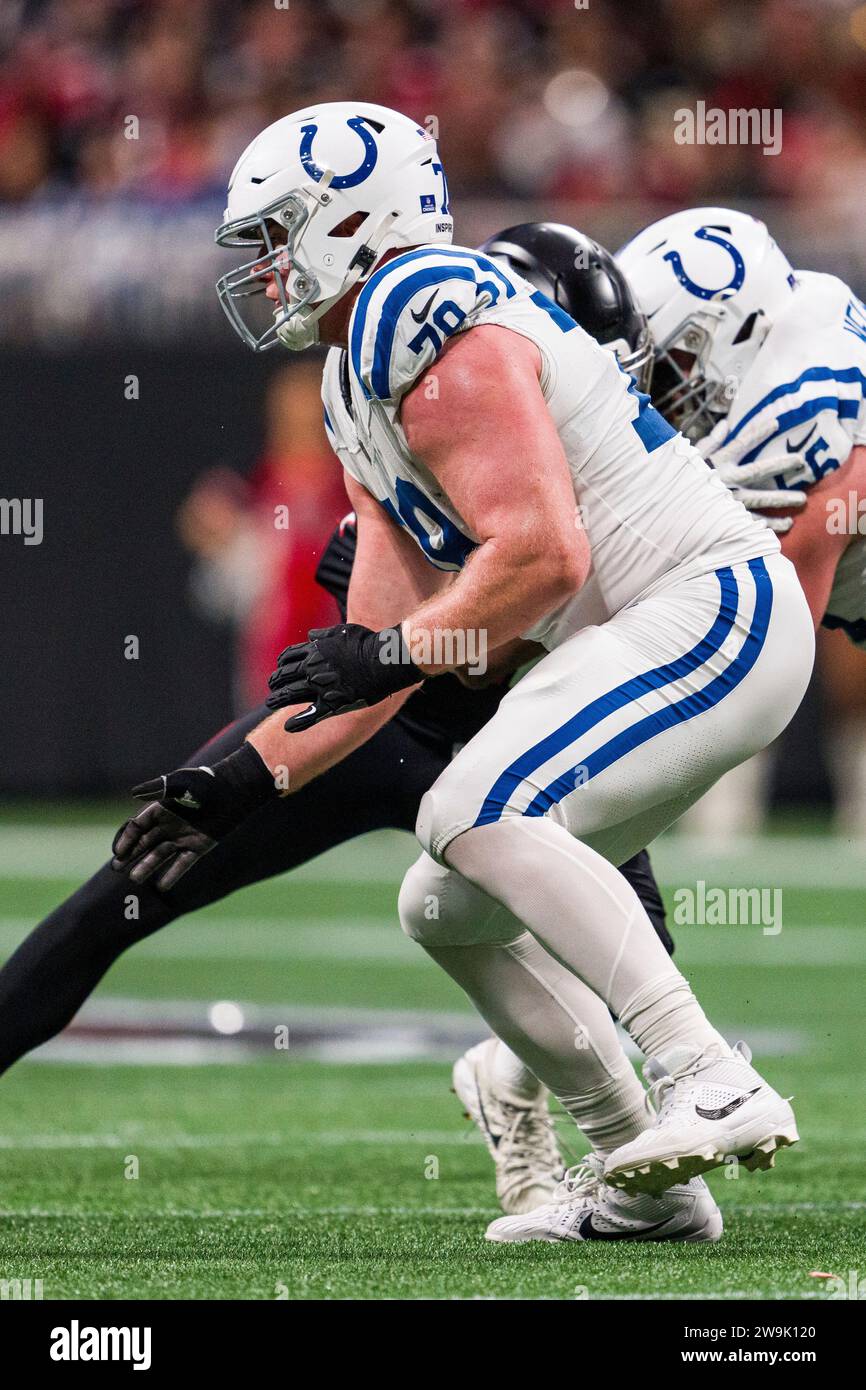 Indianapolis Colts offensive tackle Bernhard Raimann (79) works during ...