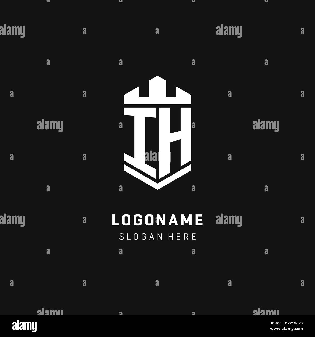 IH monogram logo initial with crown and shield guard shape style vector graphic Stock Vector ...