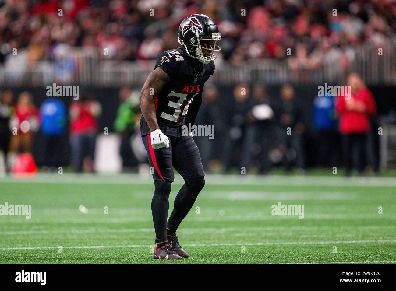 Atlanta Falcons cornerback Clark Phillips III (34) lines up during the ...