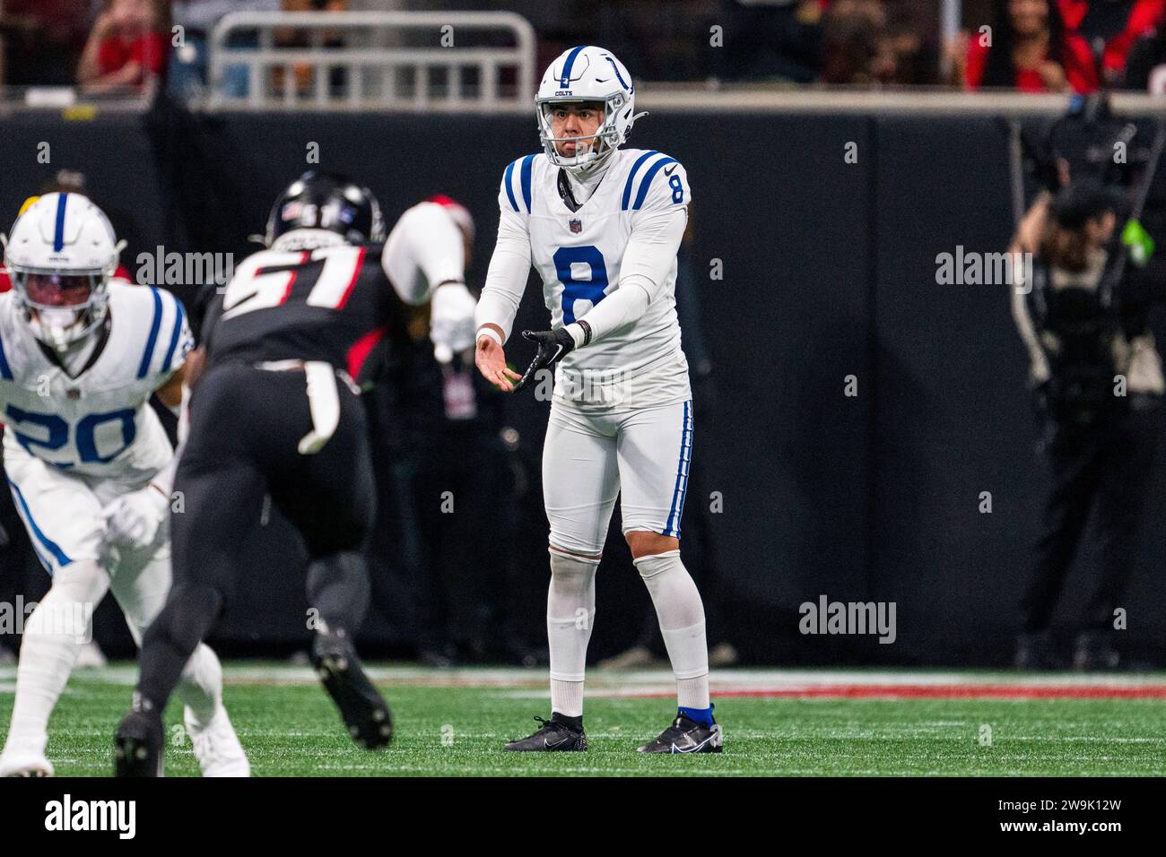 Indianapolis Colts punter Rigoberto Sanchez (8) punts during the first ...