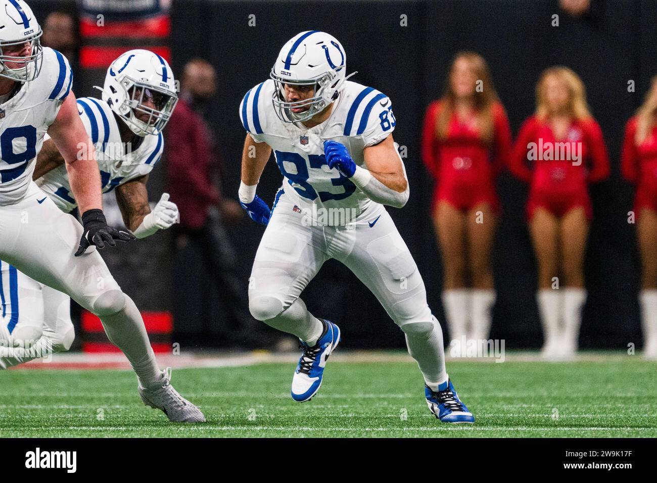Indianapolis Colts tight end Kylen Granson (83) works during the first ...