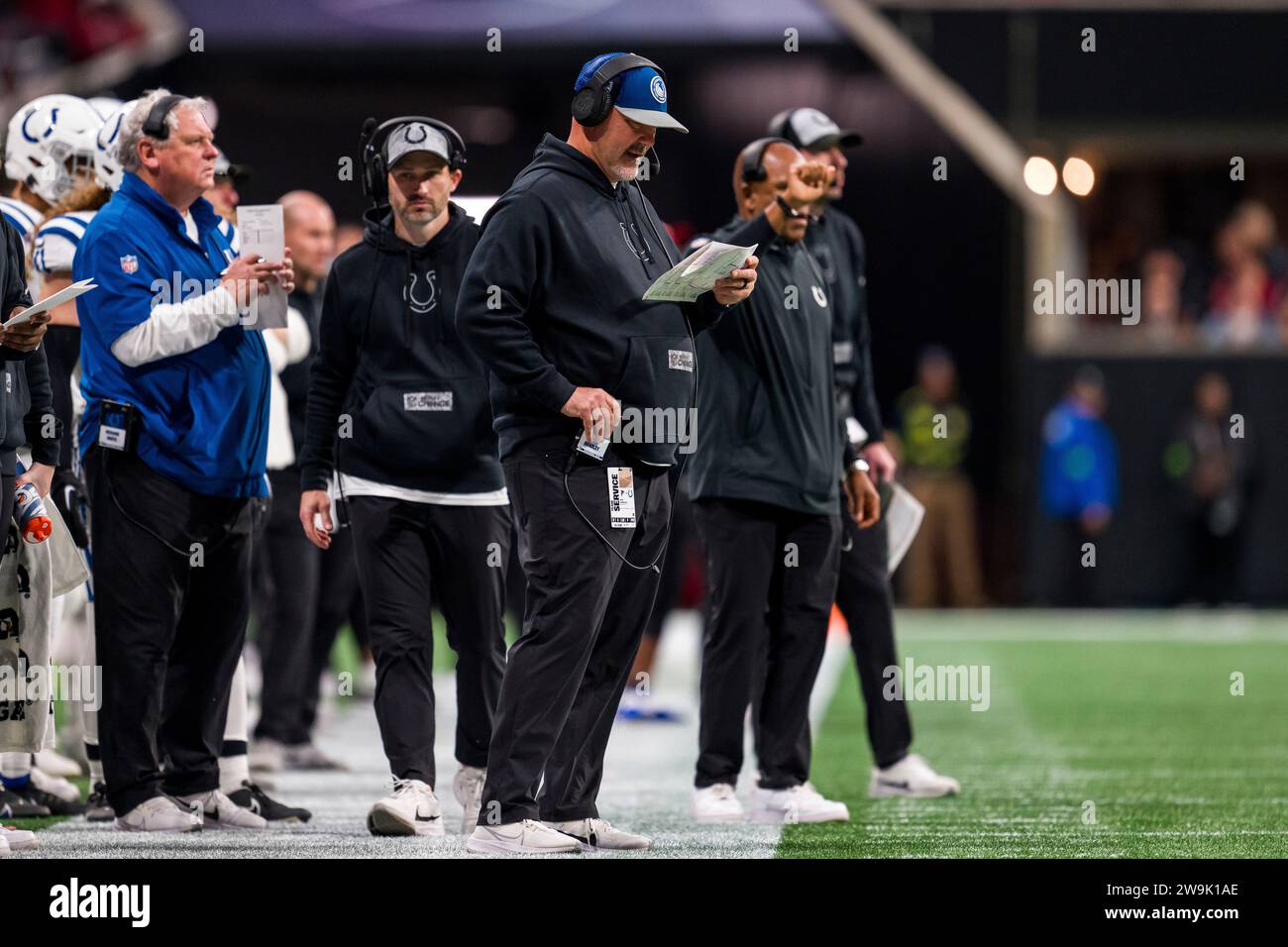 Indianapolis Colts defensive coordinator Gus Bradley works during the ...