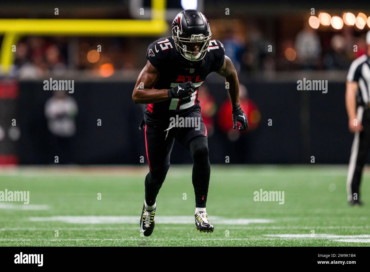 Atlanta Falcons wide receiver Van Jefferson (15) works during the first ...