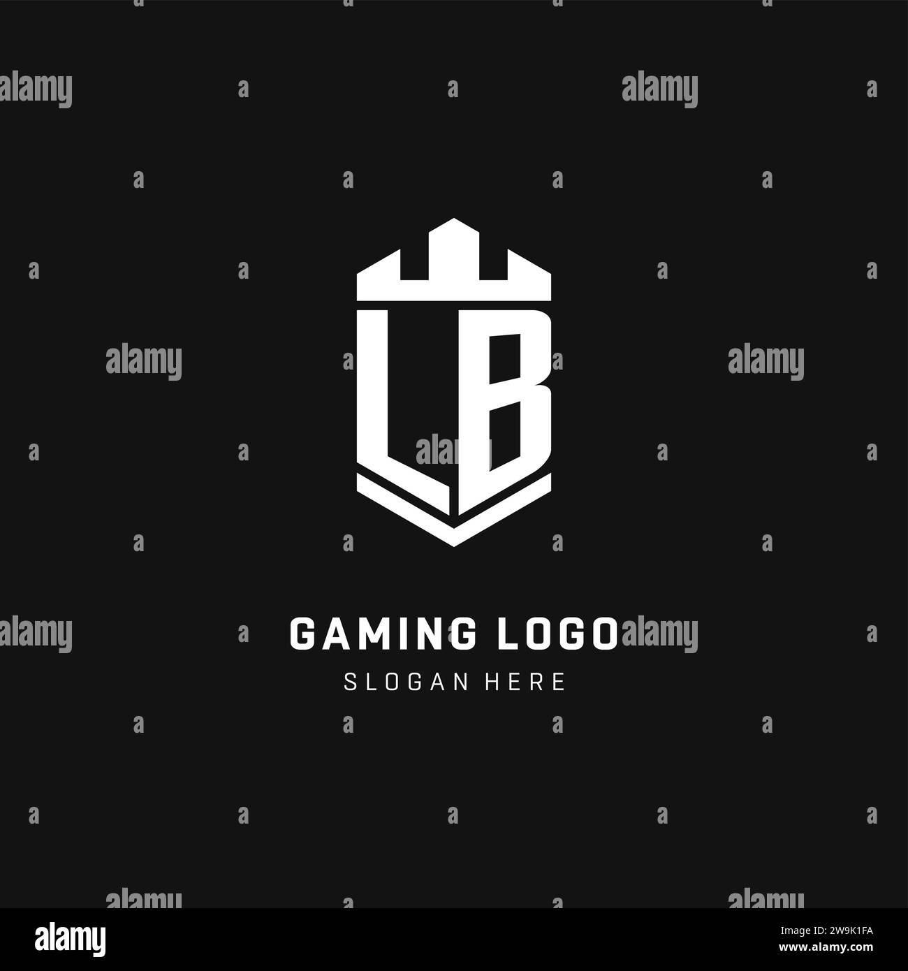LB monogram logo initial with crown and shield guard shape style vector ...