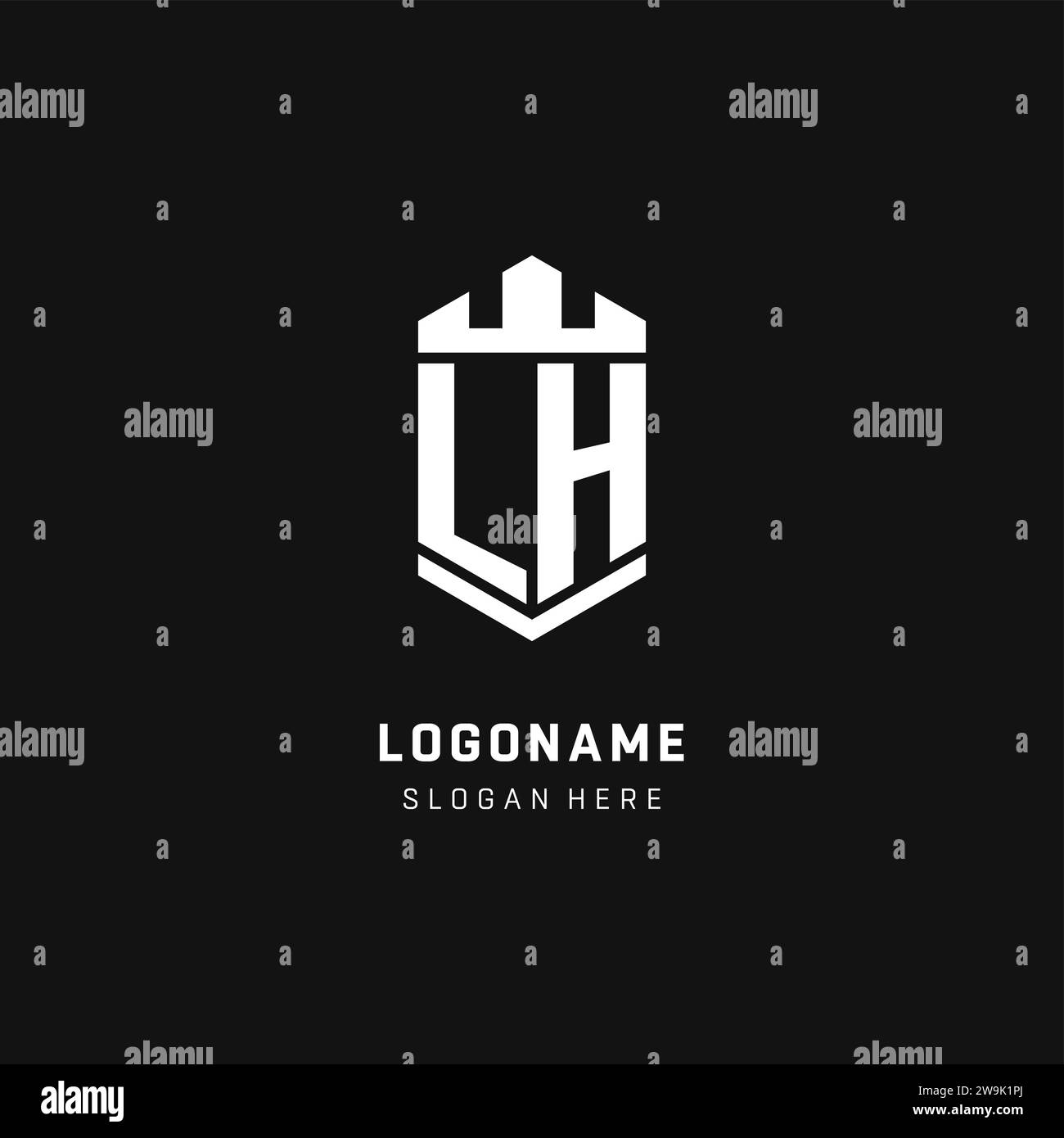 LH monogram logo initial with crown and shield guard shape style vector graphic Stock Vector ...