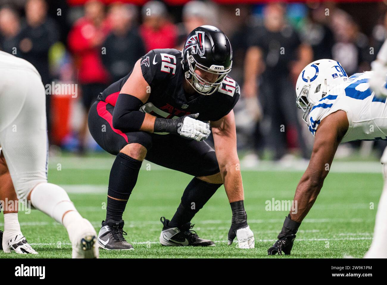 Atlanta Falcons offensive tackle John Leglue (66) lines up during the ...