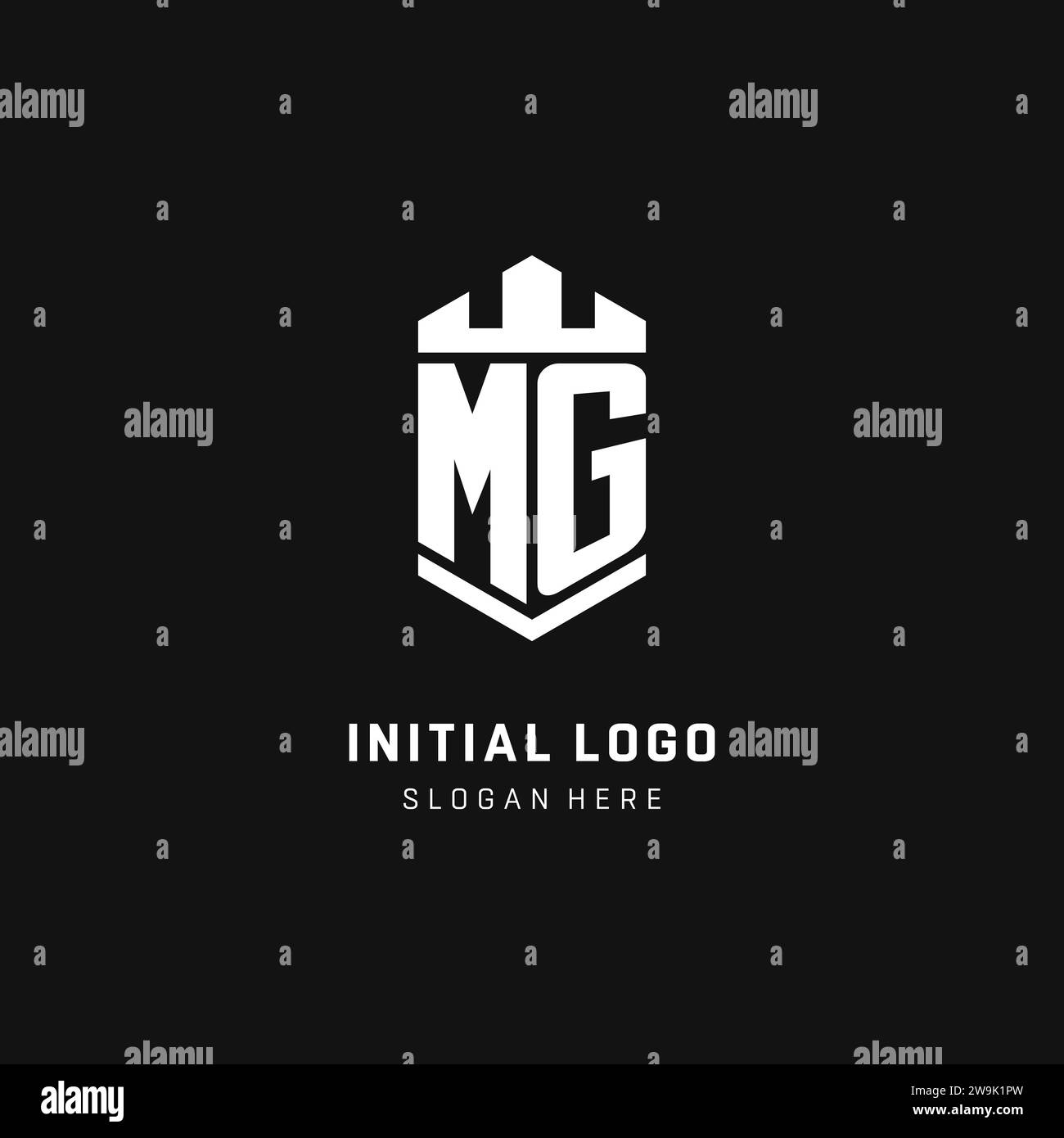 MG monogram logo initial with crown and shield guard shape style vector ...