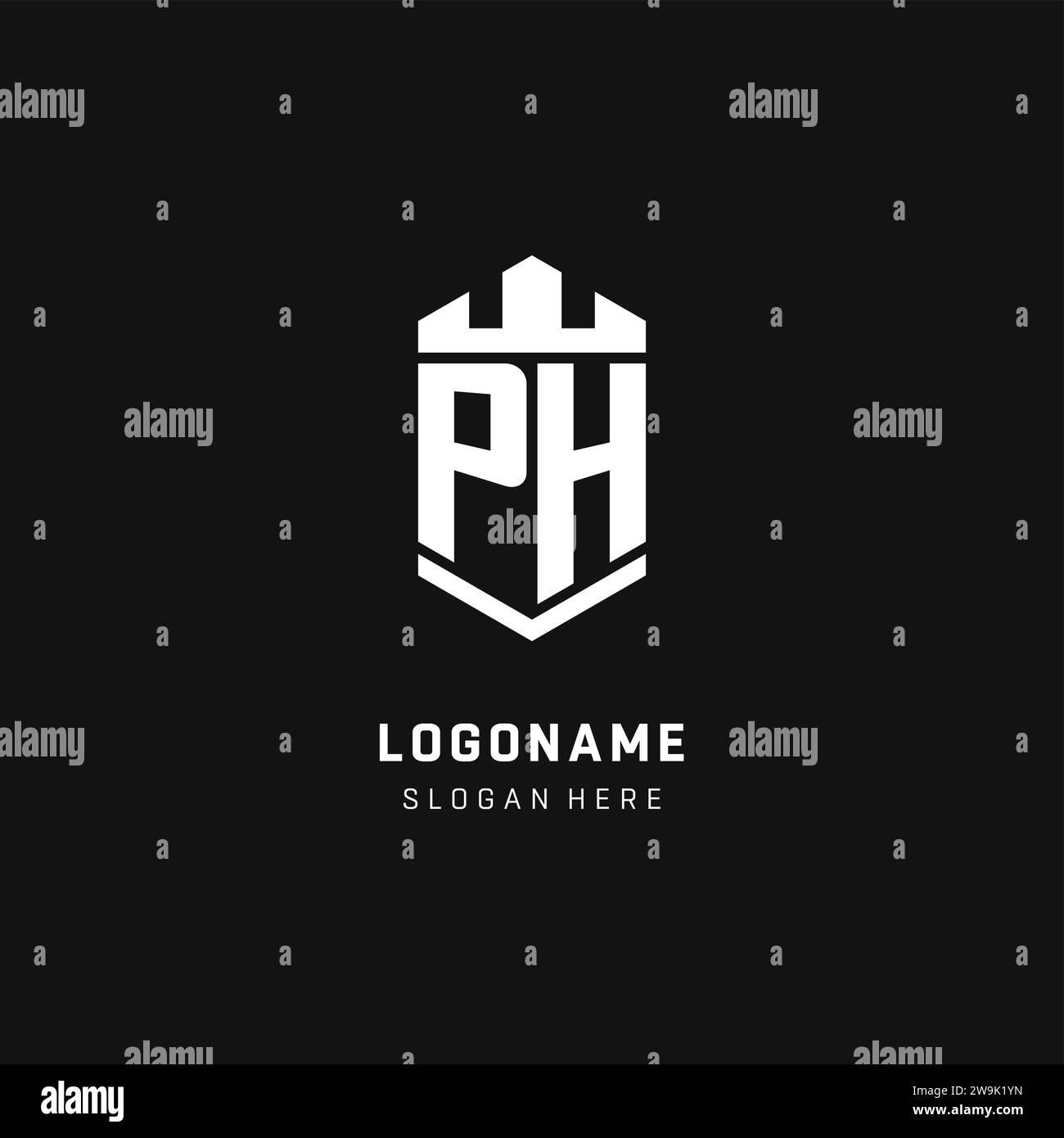 PH monogram logo initial with crown and shield guard shape style vector graphic Stock Vector ...