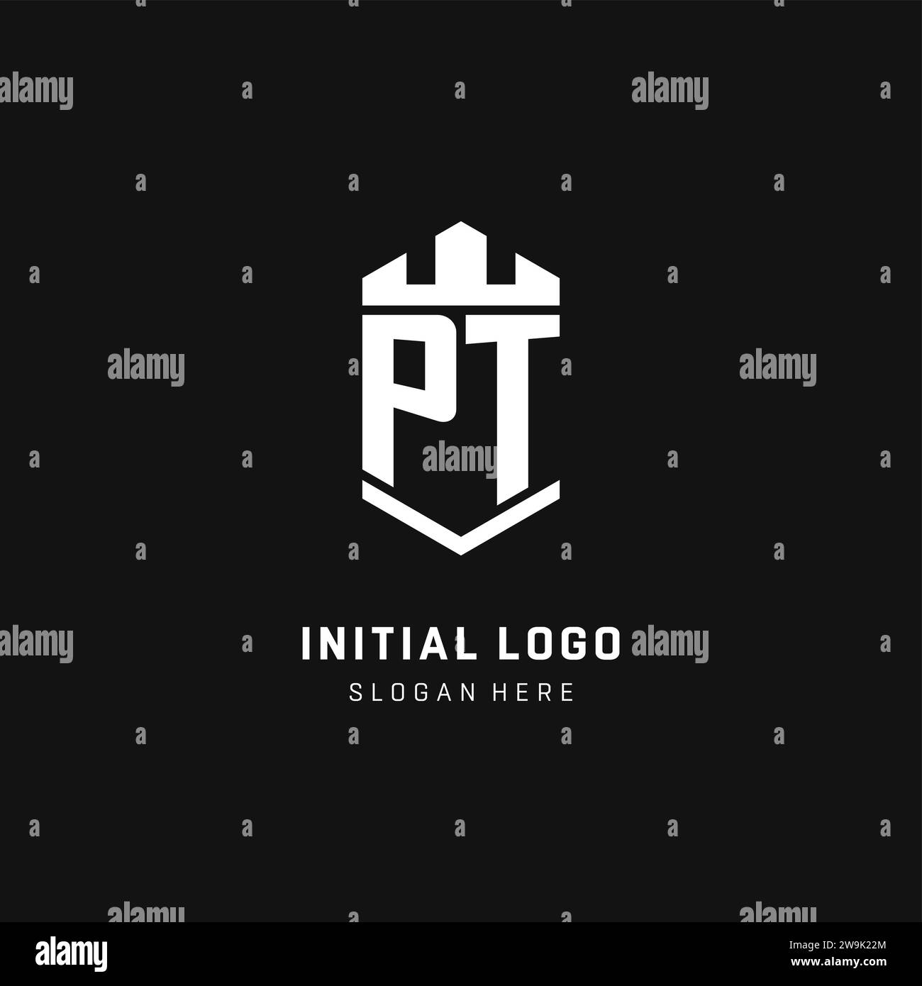 PT monogram logo initial with crown and shield guard shape style vector ...