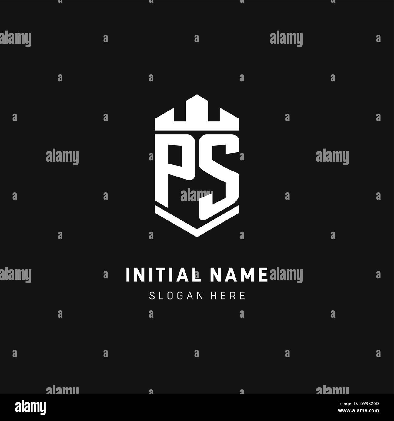PS monogram logo initial with crown and shield guard shape style vector graphic Stock Vector ...