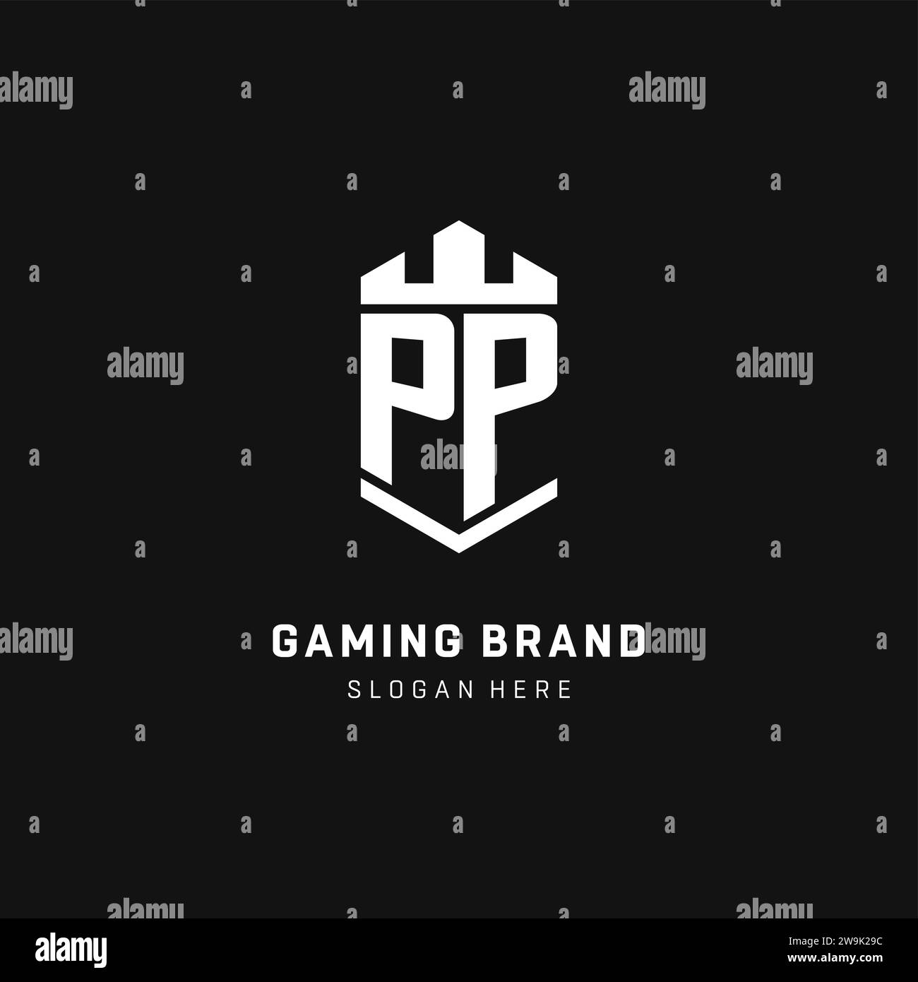 PP monogram logo initial with crown and shield guard shape style vector ...