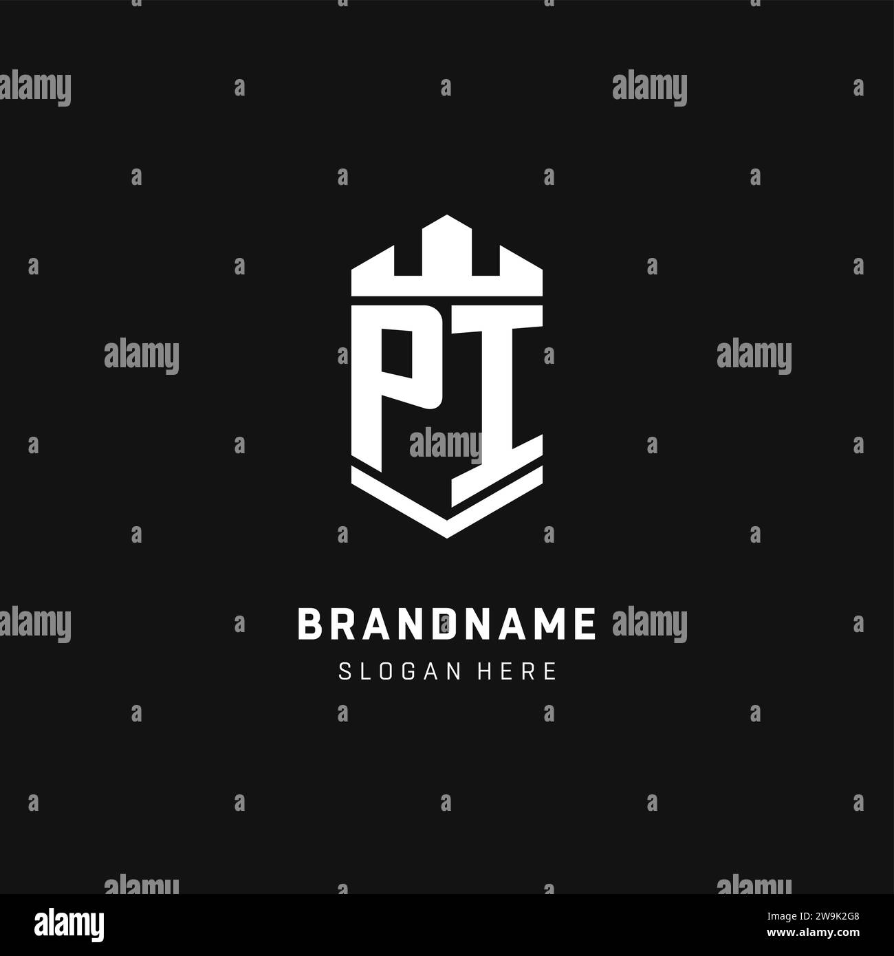 PI monogram logo initial with crown and shield guard shape style vector graphic Stock Vector ...