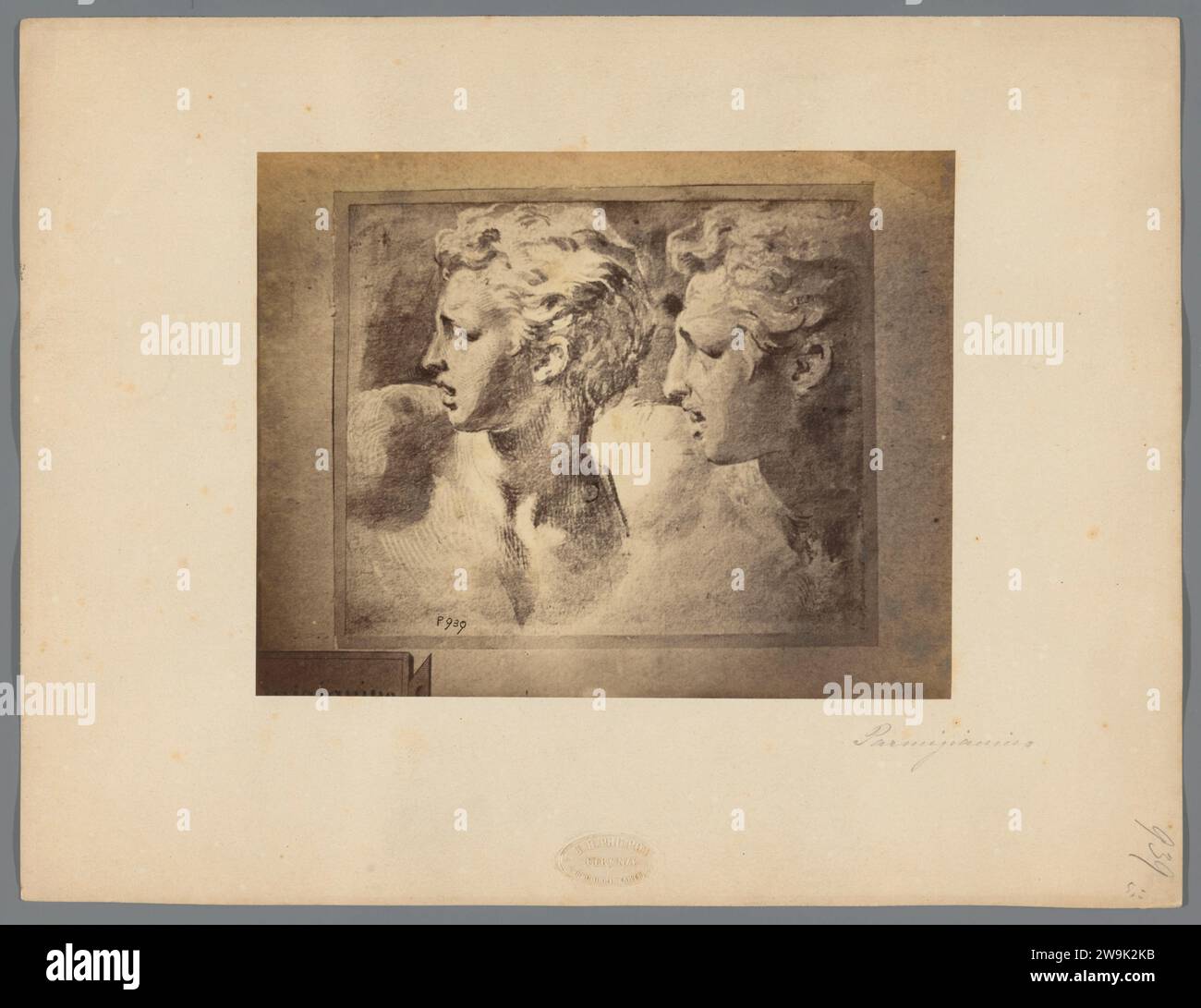 Photo production of the drawing of two men's heads from Parmigianino ...