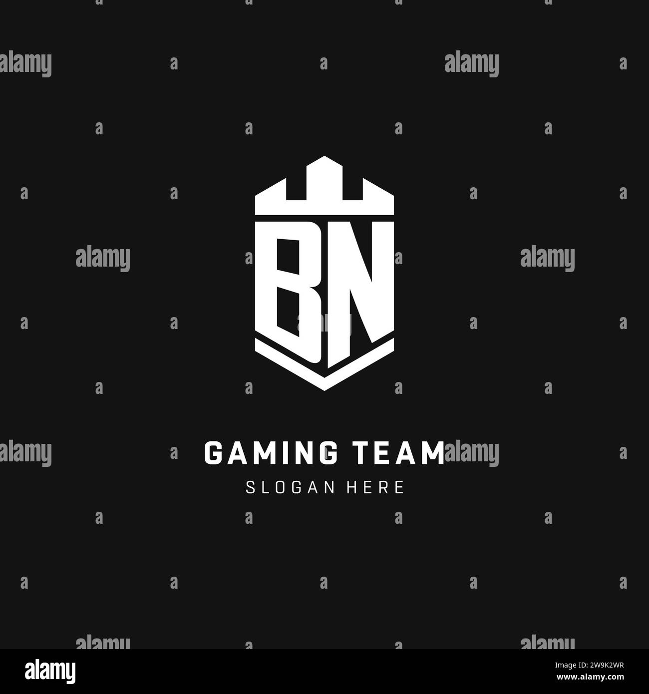 Bn Monogram Logo Initial With Crown And Shield Guard Shape Style Vector