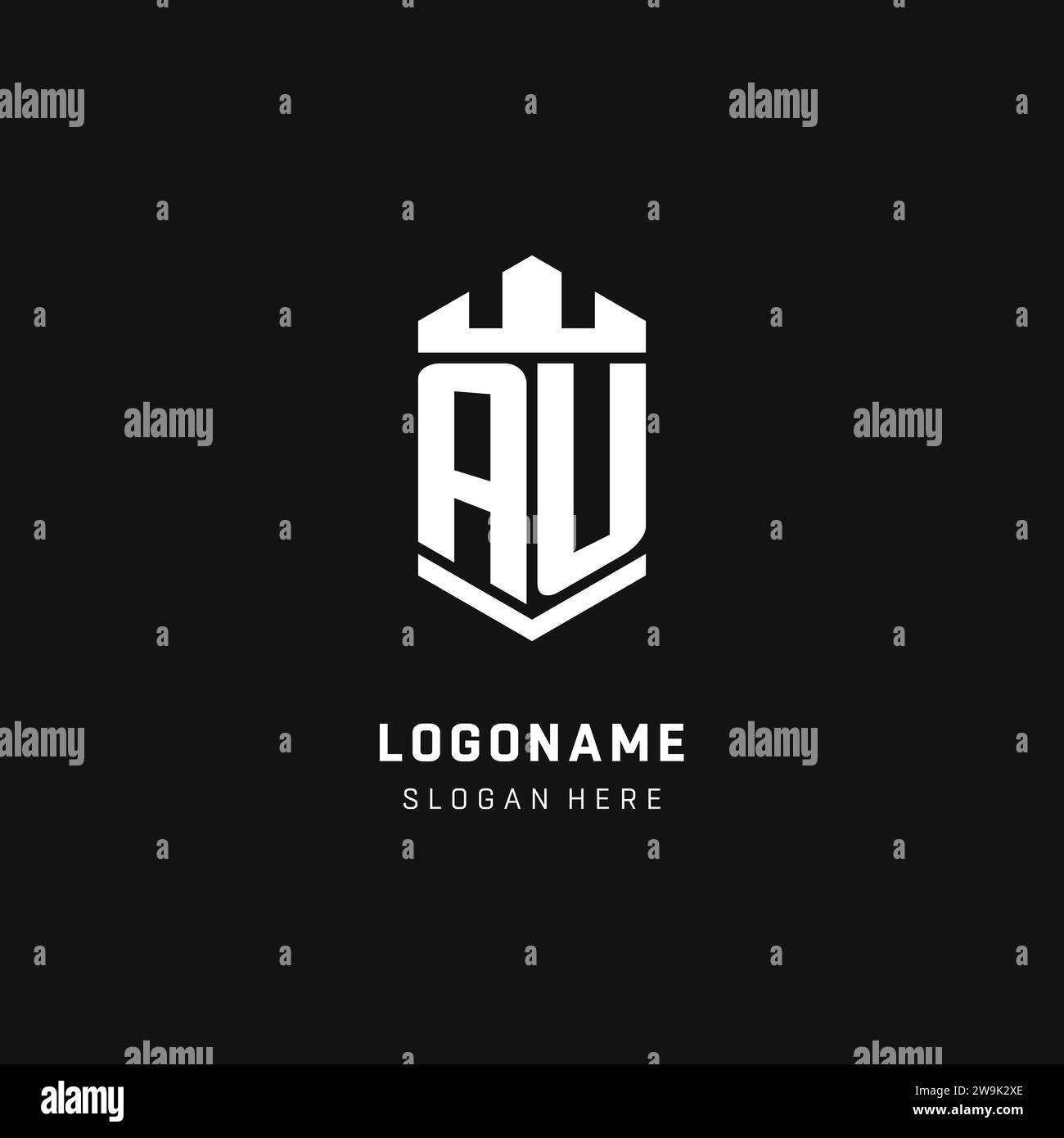 AU monogram logo initial with crown and shield guard shape style vector ...