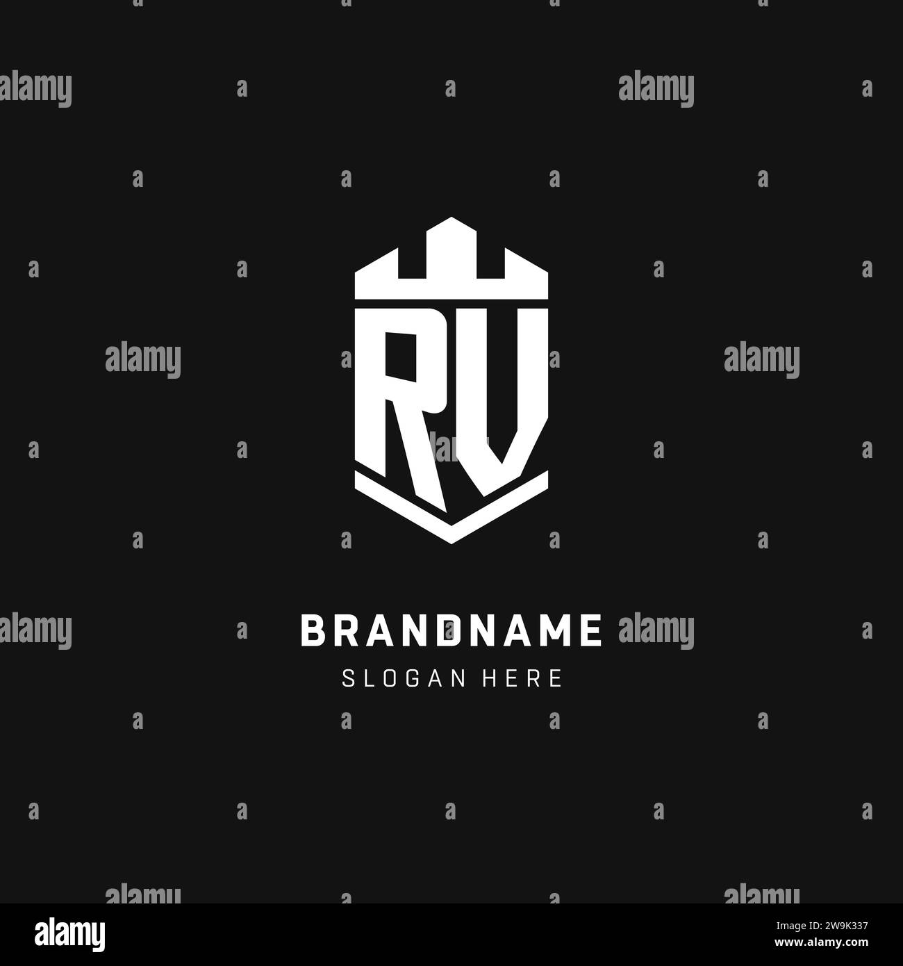 RV monogram logo initial with crown and shield guard shape style vector graphic Stock Vector ...