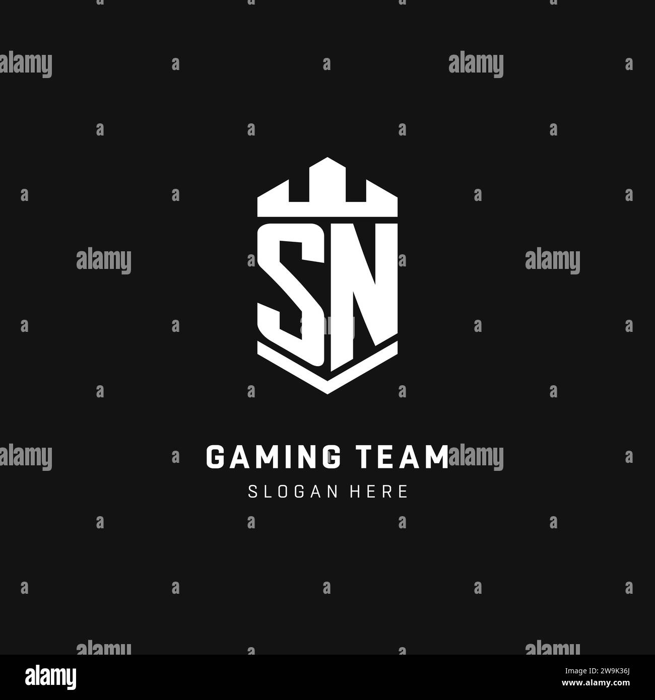 SN monogram logo initial with crown and shield guard shape style vector ...