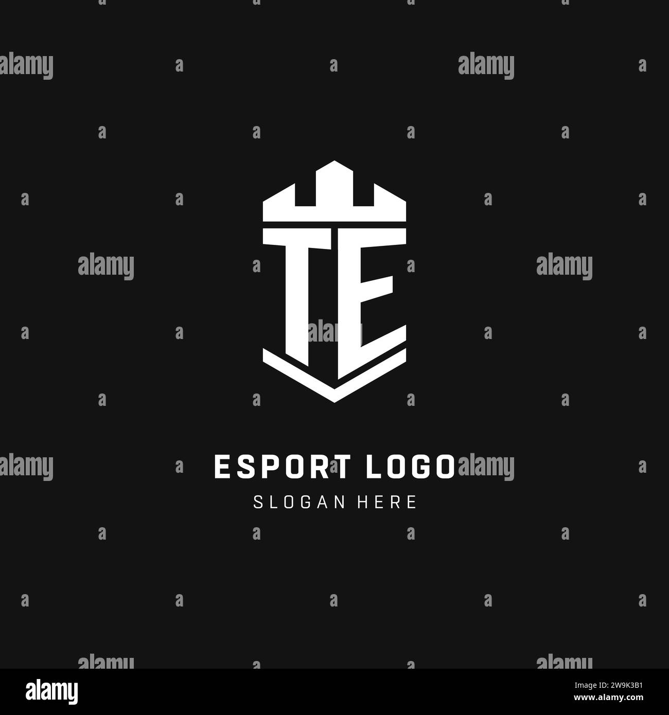 TE monogram logo initial with crown and shield guard shape style vector ...