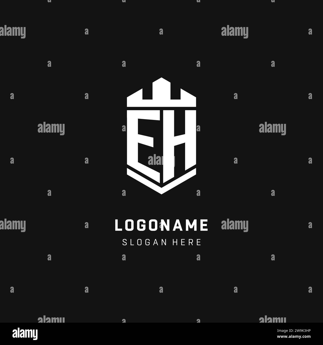EH monogram logo initial with crown and shield guard shape style vector graphic Stock Vector ...