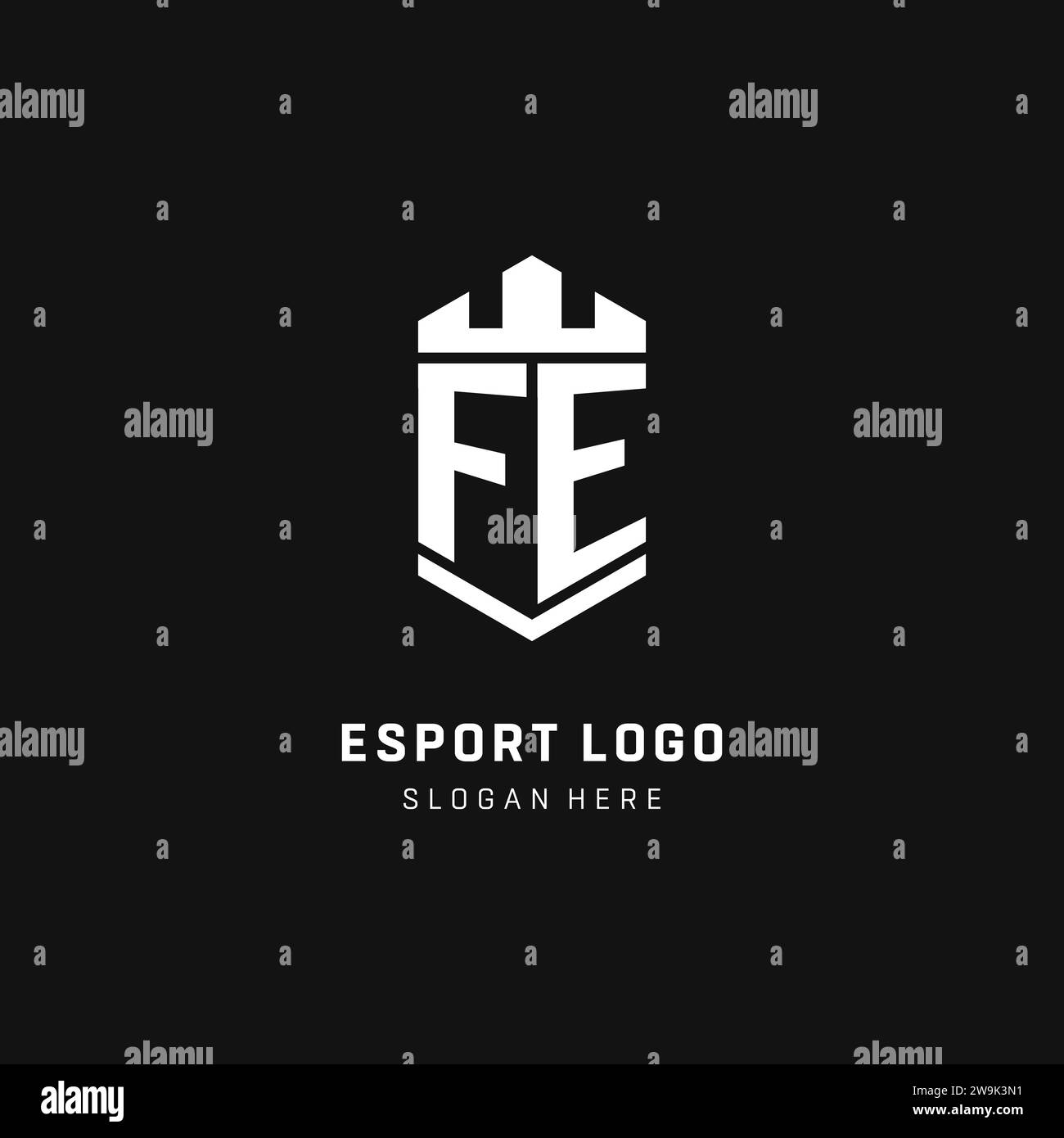 FE monogram logo initial with crown and shield guard shape style vector graphic Stock Vector ...