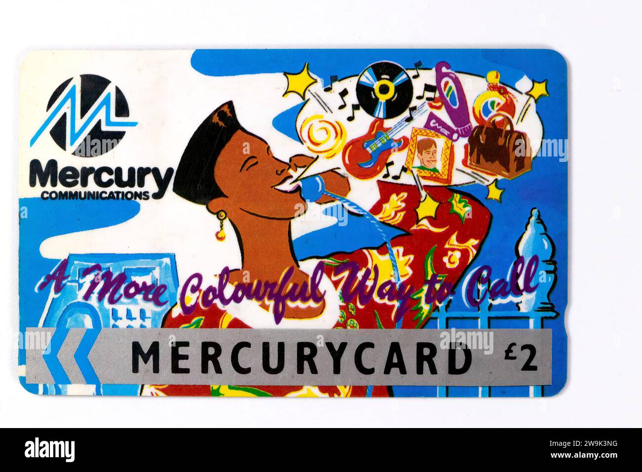 Retro Mercury Communications phone card featuring vibrant and colorful ...