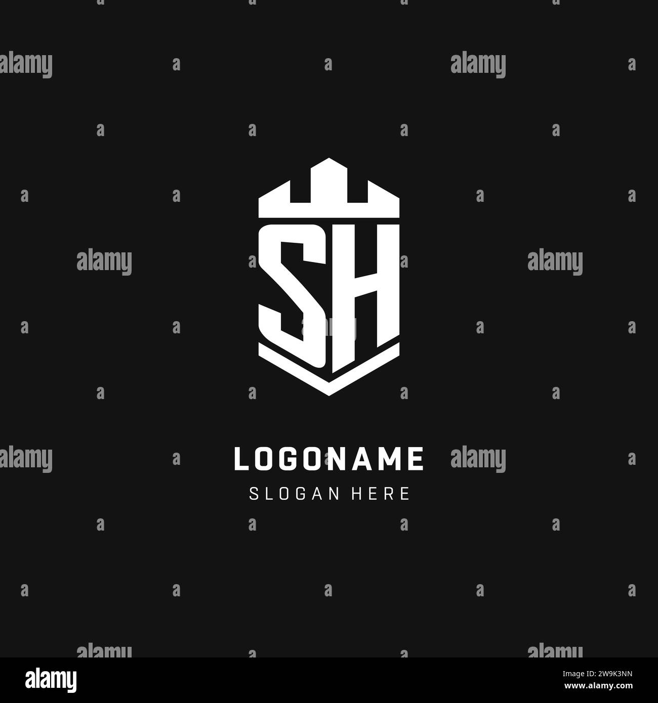 SH monogram logo initial with crown and shield guard shape style vector graphic Stock Vector ...
