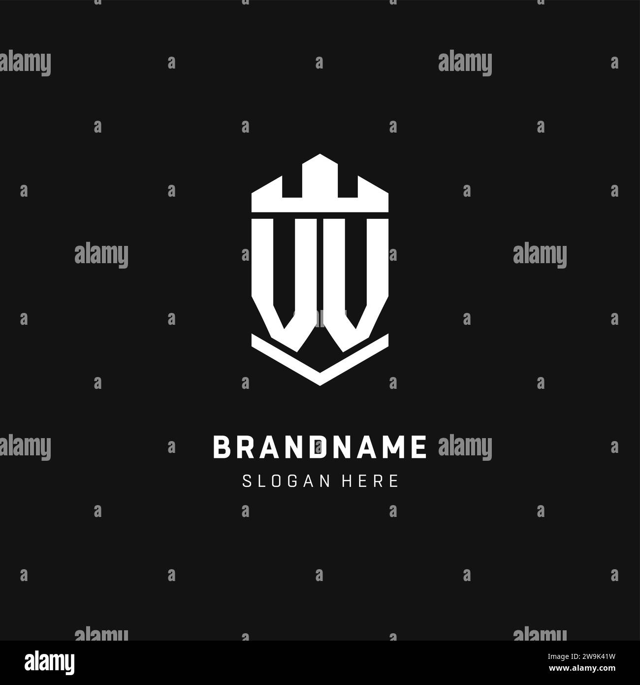 VV monogram logo initial with crown and shield guard shape style vector ...