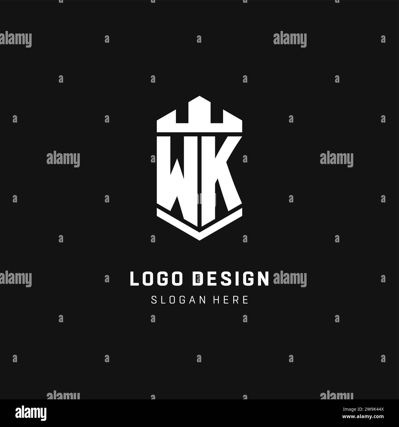 WK monogram logo initial with crown and shield guard shape style vector graphic Stock Vector ...
