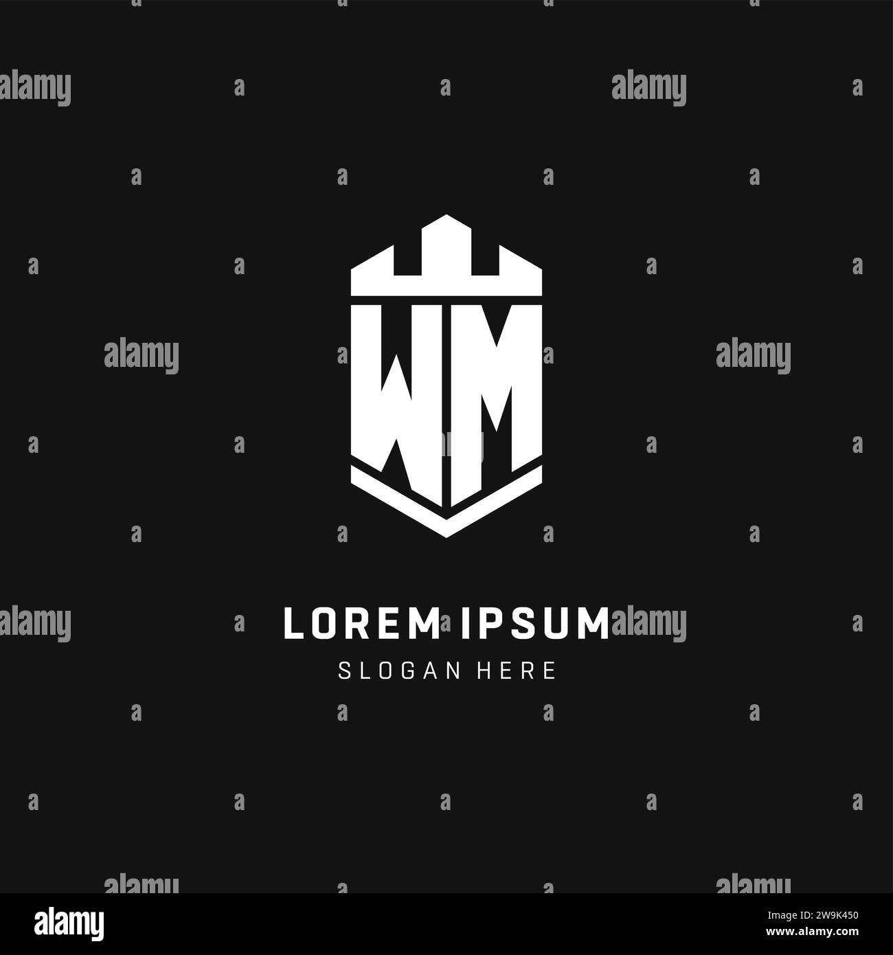 WM monogram logo initial with crown and shield guard shape style vector graphic Stock Vector ...