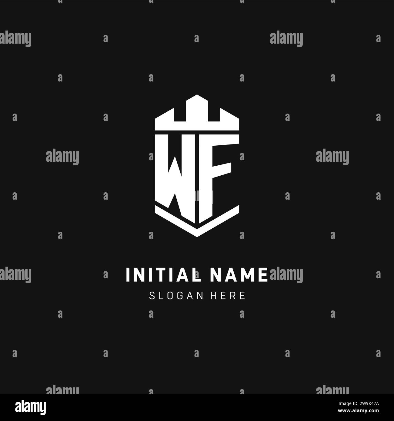 WF monogram logo initial with crown and shield guard shape style vector ...